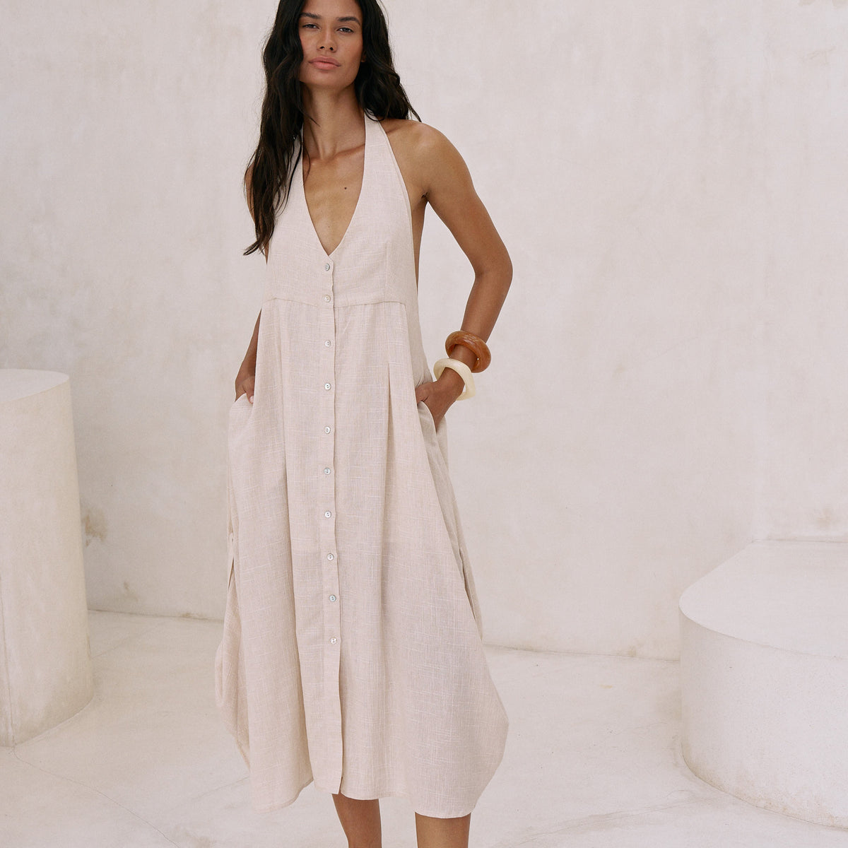 Sahara Sun Maxi Dress - Natural | The Handloom