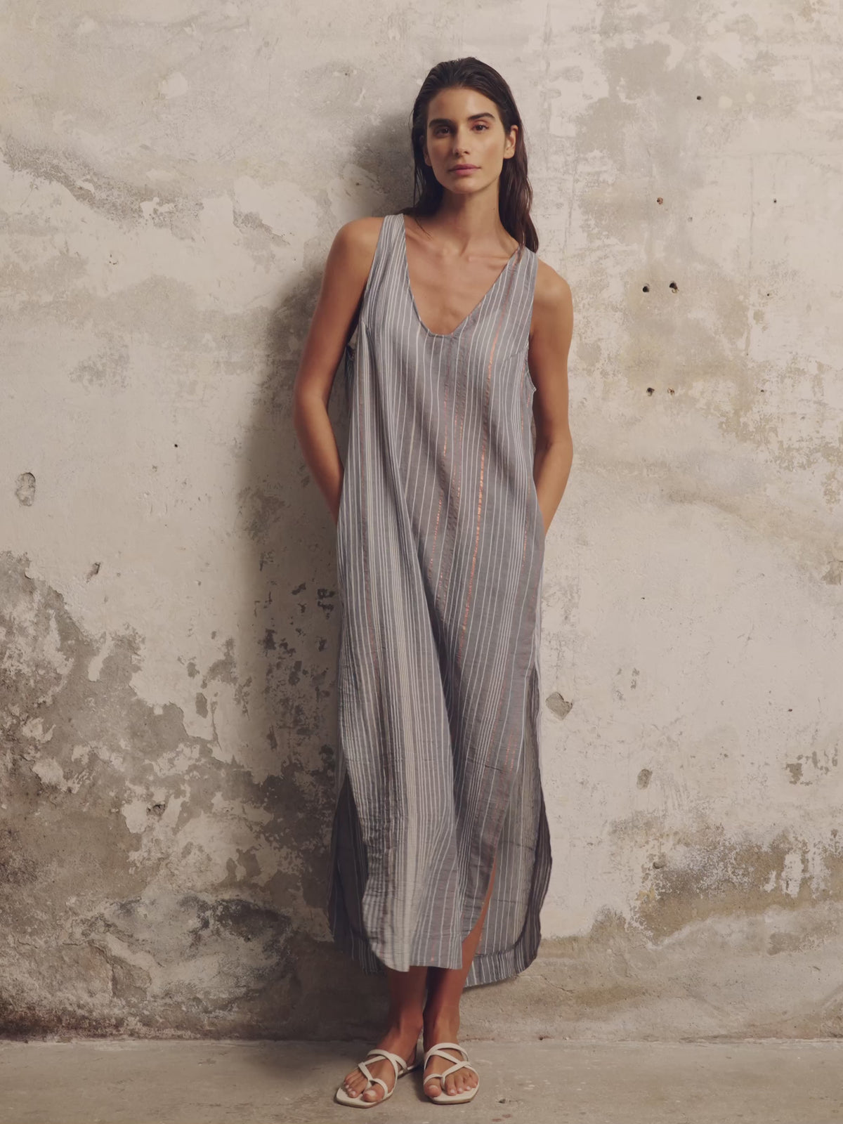 Day Break Dress - Navy With Stripes | The Handloom
